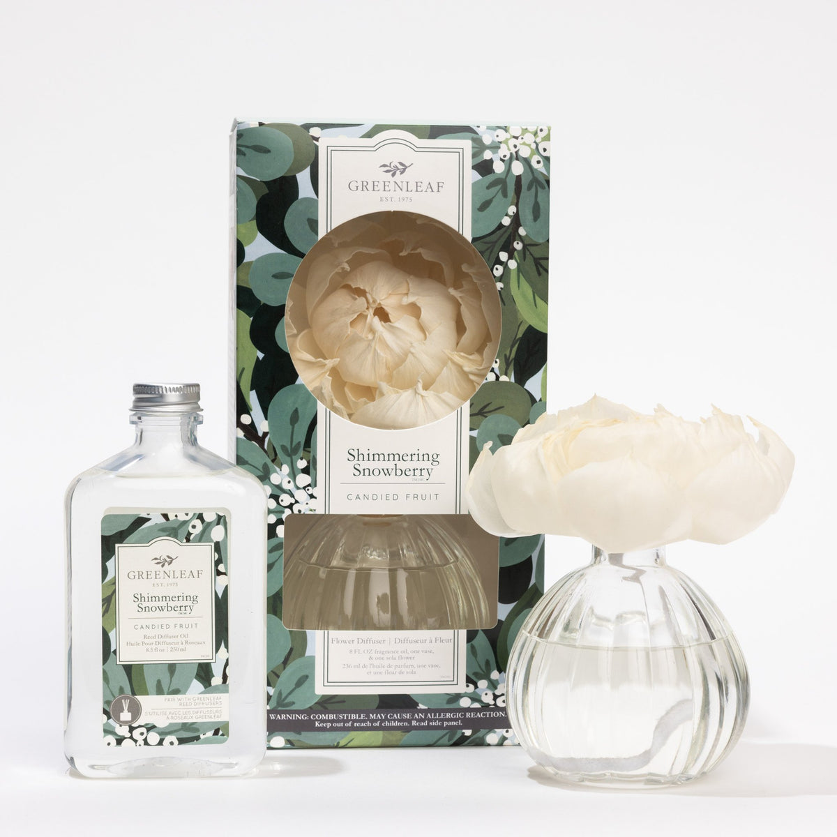Shimmering Snowberry Flower Diffuser & Fragrance Refill Oil – Greenleaf ...